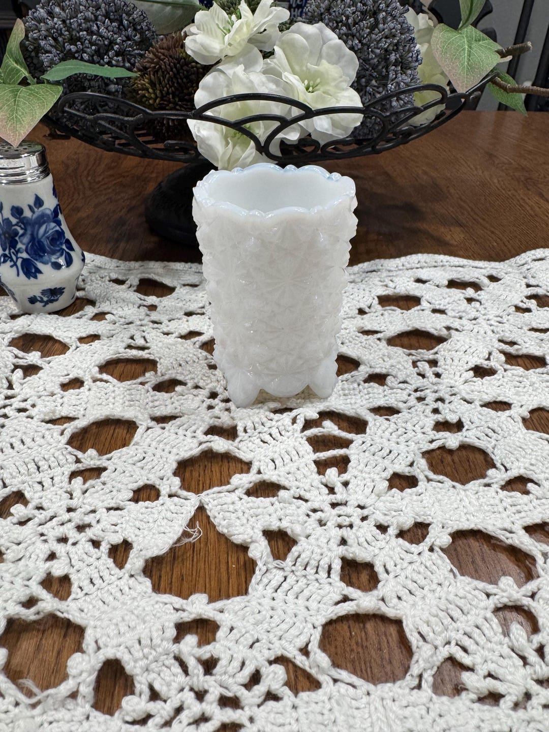 Fenton White Glass Daisies & Buttons Footed Toothpick Holder - Etsy