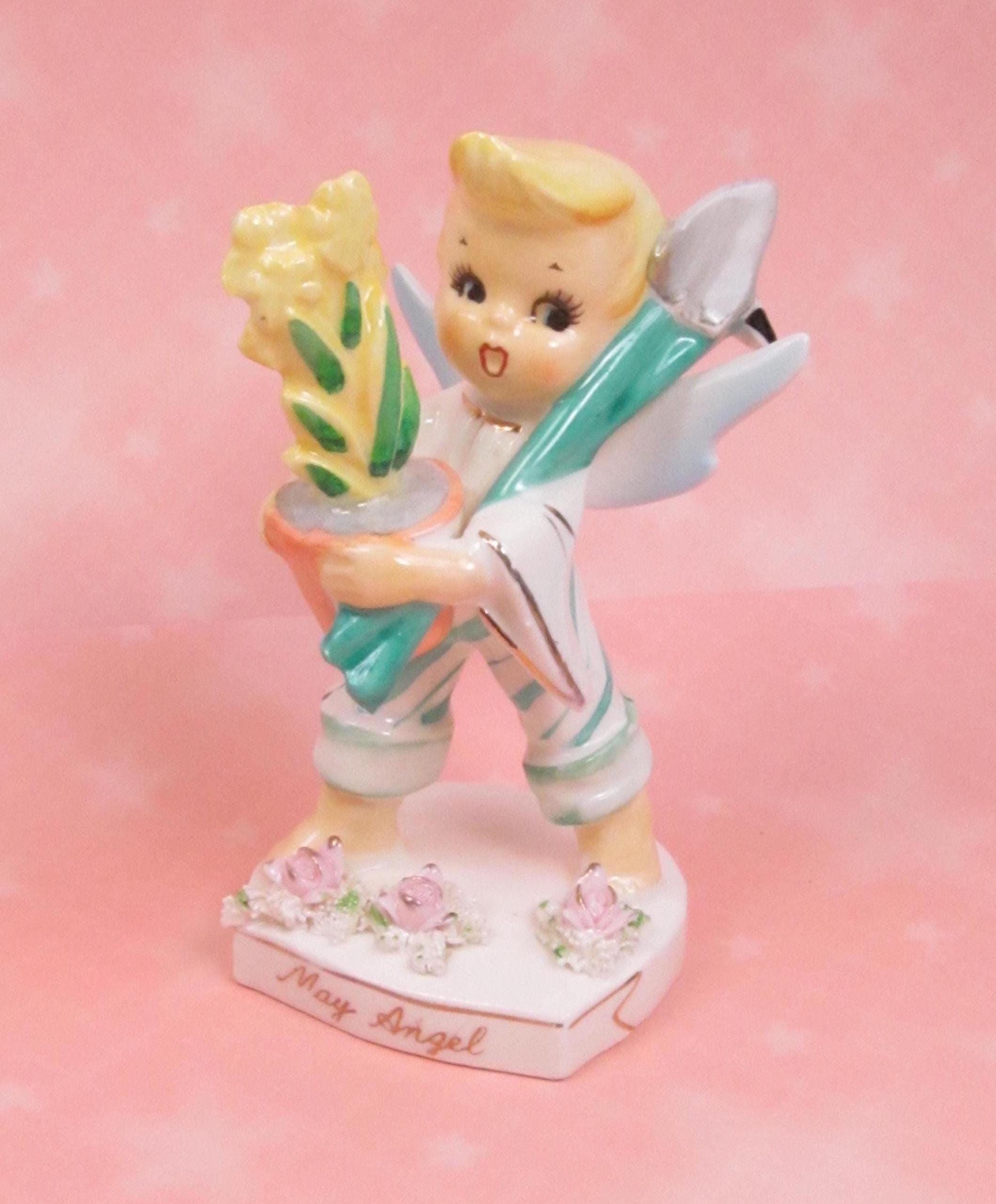 Lefton VTG May Angel Boy Figurine Carrying Flower Pot With Yellow ...