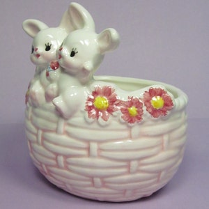 Norcrest Vintage Adorable Bunny Rabbit Pair Sitting A Top Blush Pink ...