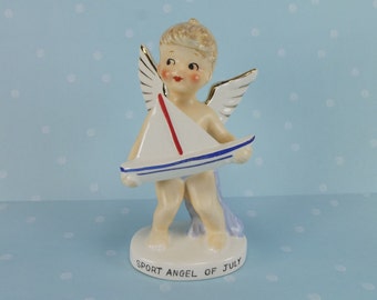 Lefton VTG July Rhinestone Angel Figurine Holding Firecracker 1987J ...