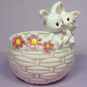 Norcrest Vintage Adorable Bunny Rabbit Pair Sitting A Top Blush Pink ...