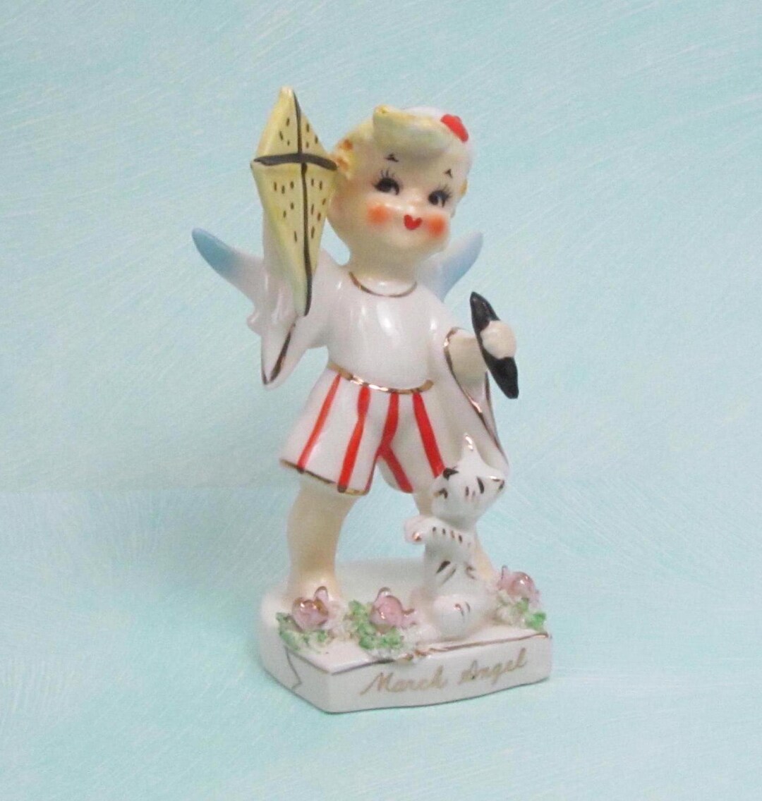 Lefton Vintage Adorable March Angel Boy With His Best Friend Side Kick ...