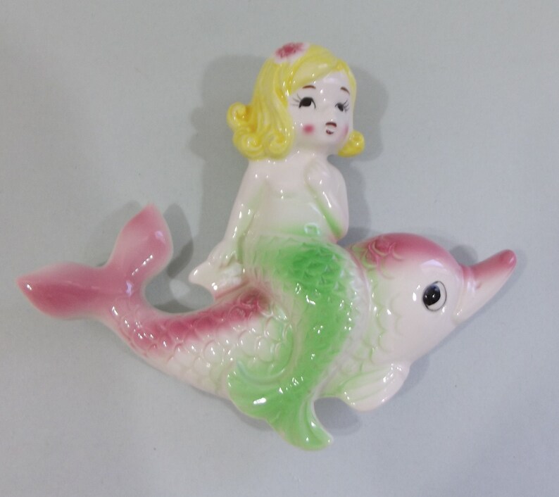 Sonsco Vintage Cute Mermaids Riding Dolphins Pair/set Wall - Etsy