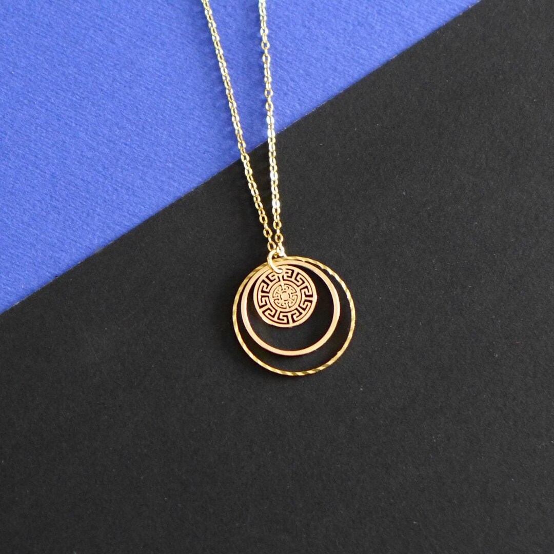 Fine Gold Necklace With Circles and Ethnic Inca Disc, Round Gold ...