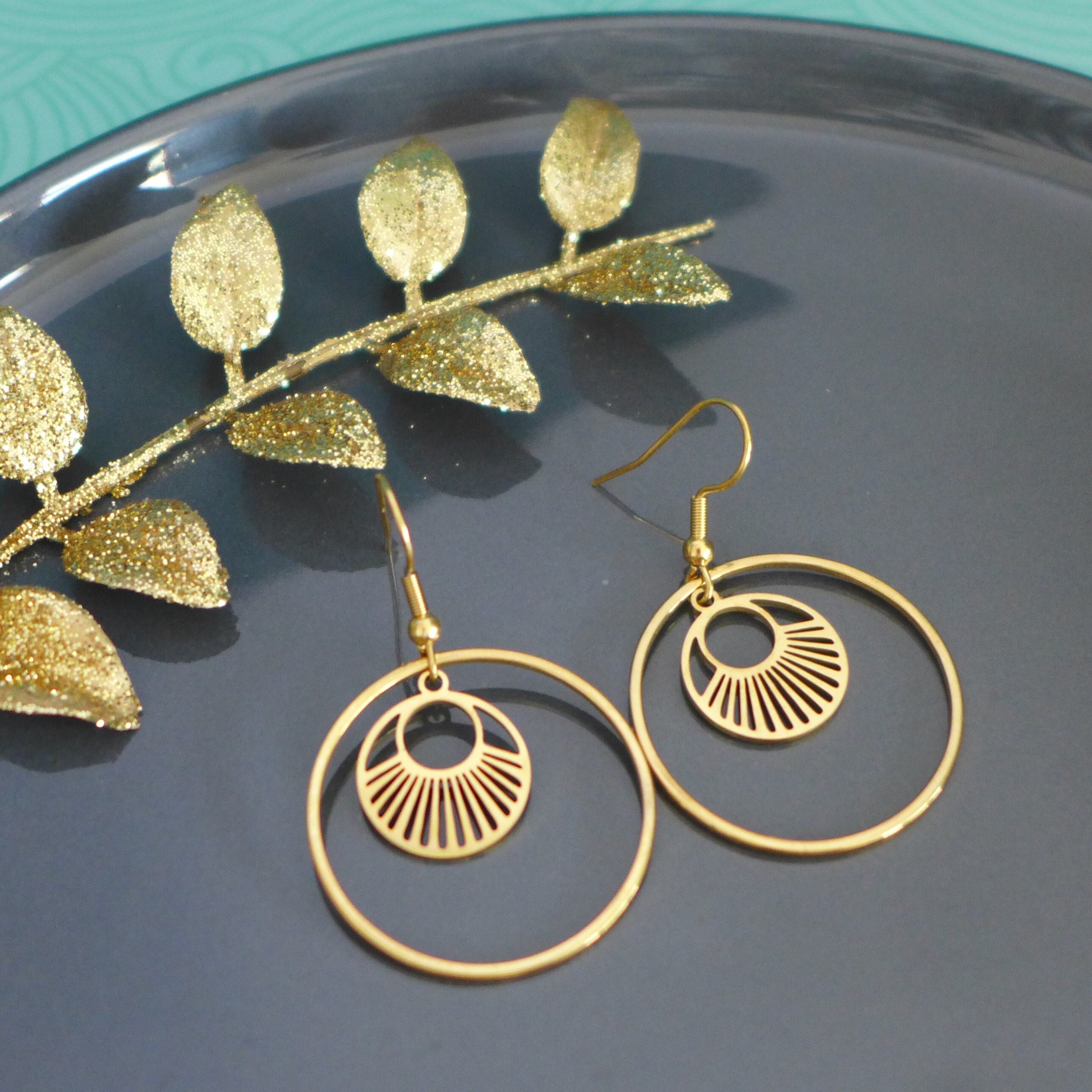 Creole Rings and Inca Pastille in Gold Stainless Steel, Round Graphic ...