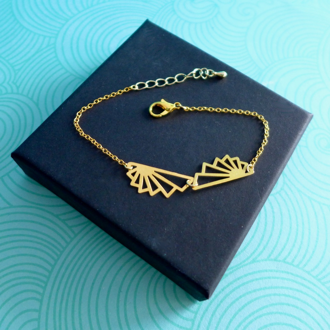Art Deco Graphic Fine Gold Bracelet, Golden Origami Geometric Bracelet ...