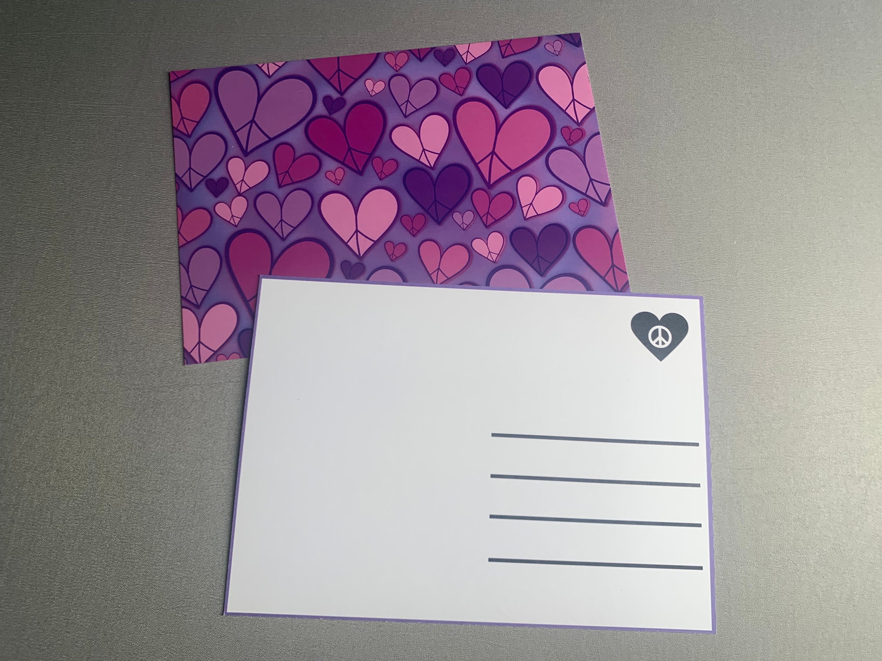 Pretty Purple Postcard With Peace Sign Hearts - Etsy