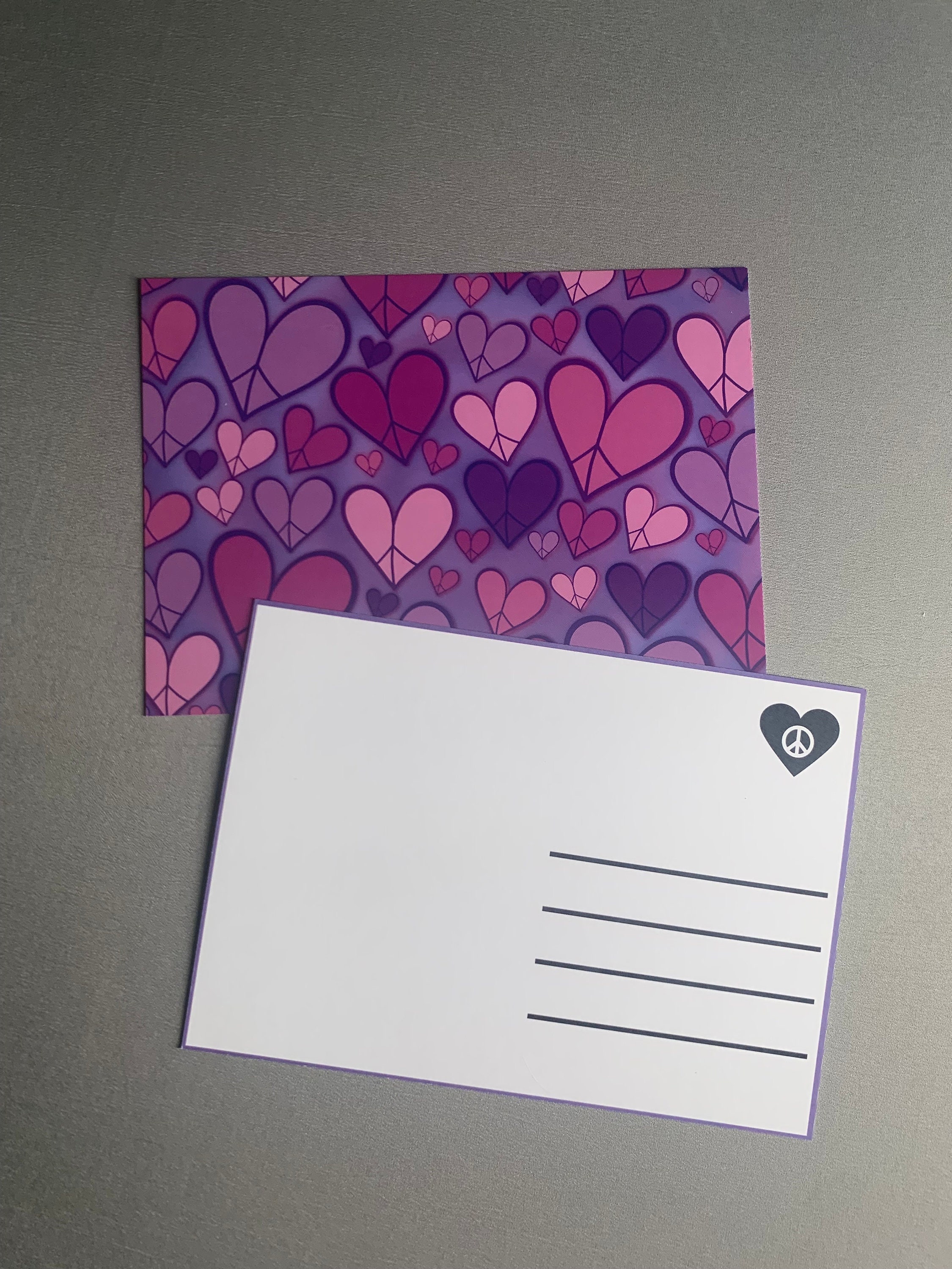 Pretty Purple Postcard With Peace Sign Hearts - Etsy