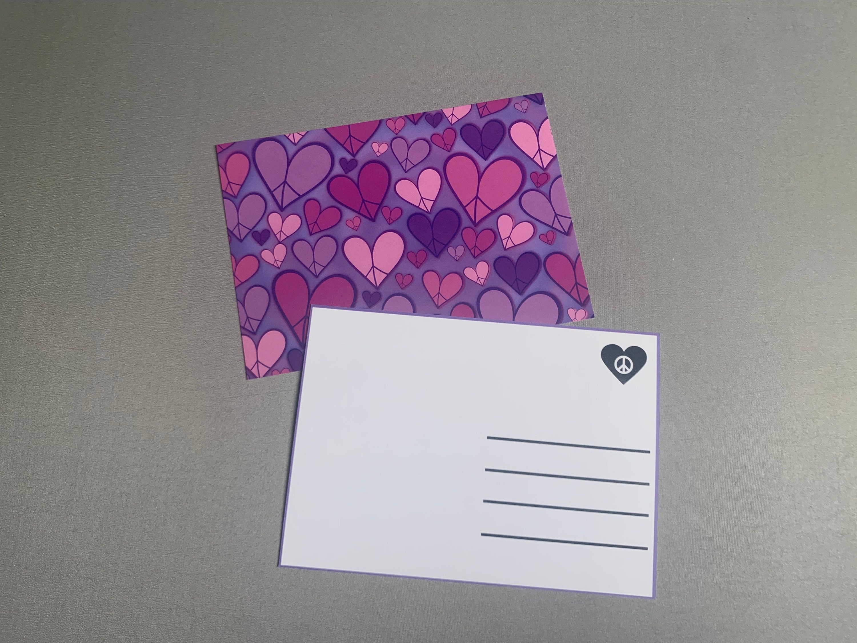 Pretty Purple Postcard With Peace Sign Hearts - Etsy