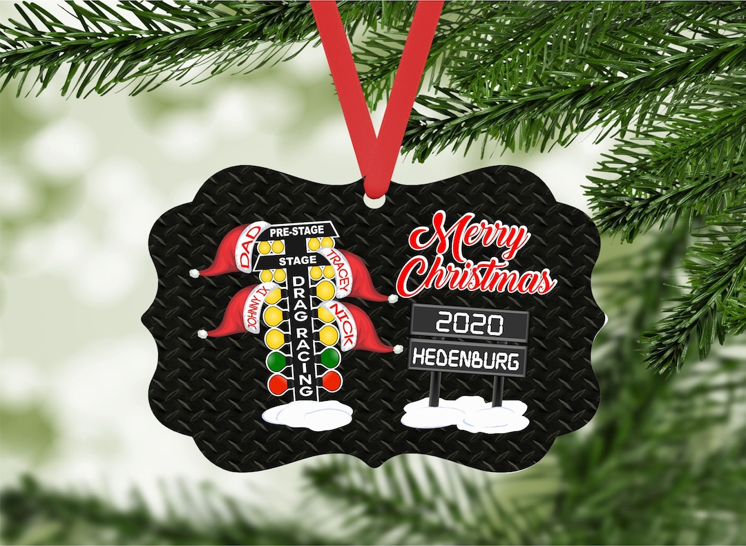 Drag Racing Santa Hat Tree Family Ornament- Dark Diamond Plate ...