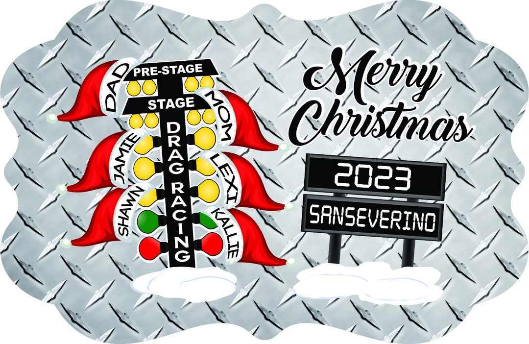 Drag Racing Santa Hat Tree Family Ornament- Light Diamond Plate ...