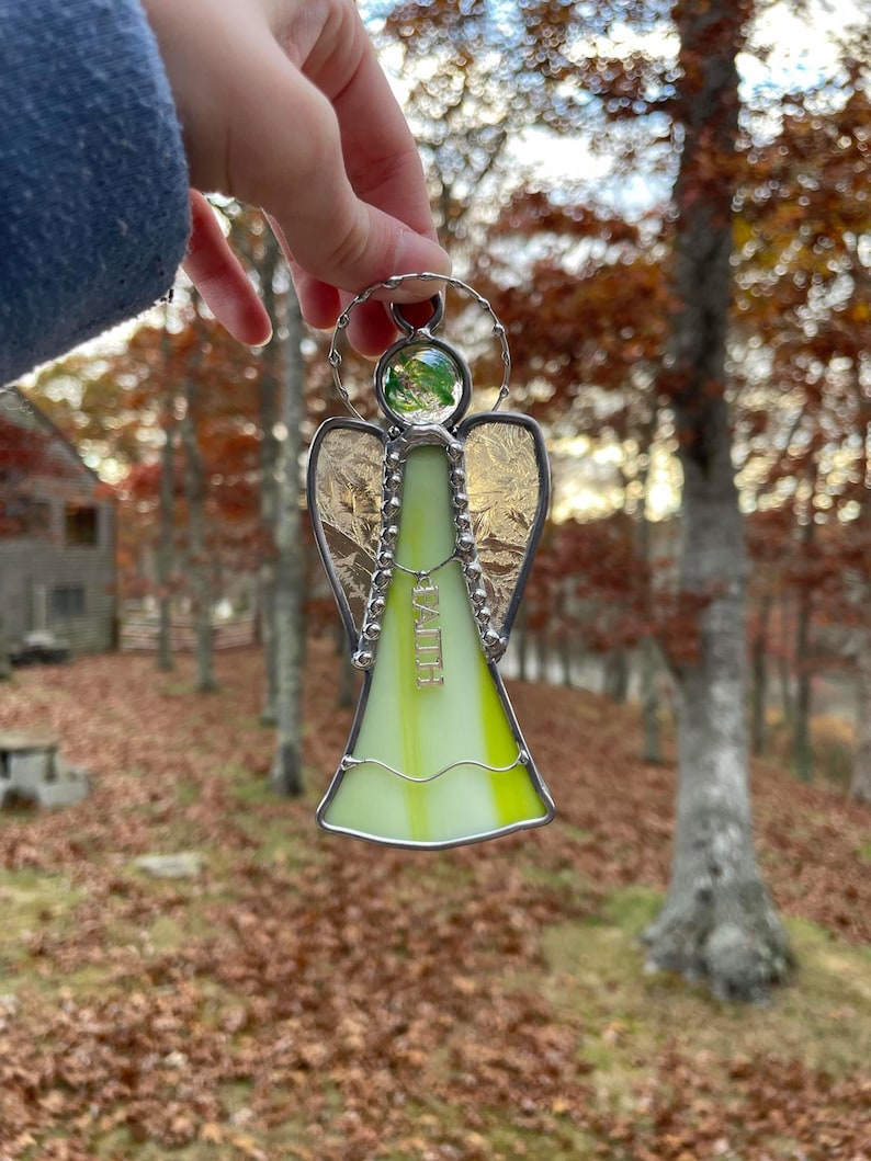 Stained Glass Green Angel Suncatcher Home Decor - Etsy