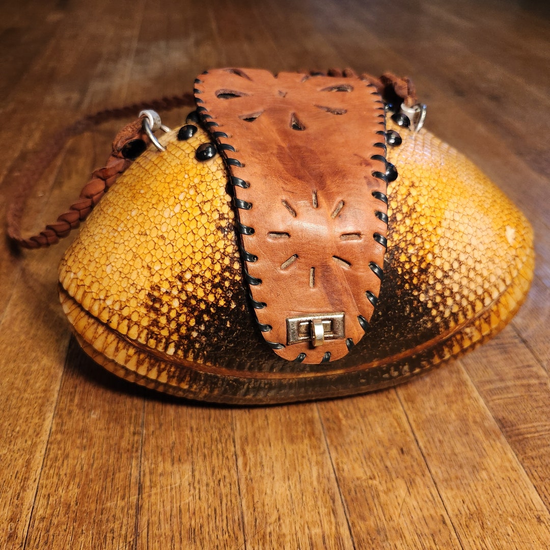 Vintage Armadillo Shell Purse Real Armadillo Leather Top and Strap ...