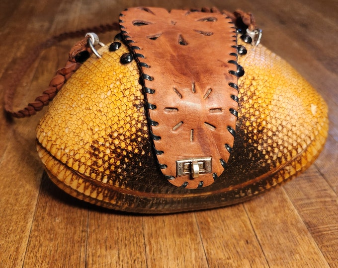 Vintage Armadillo Shell Purse Real Armadillo Leather Top and Strap ...