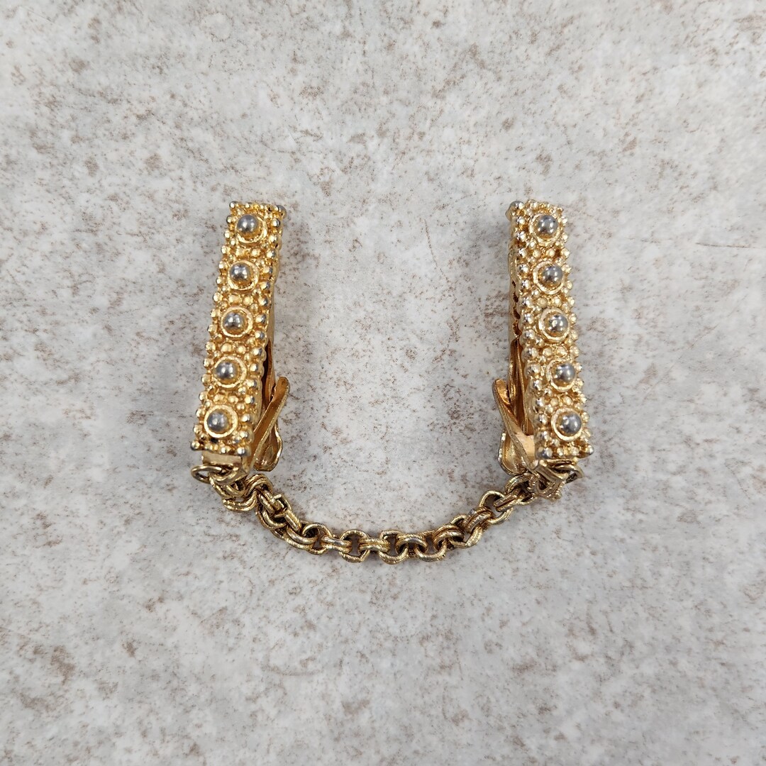Vintage Sweater Clips Painted Gold Tone Cape Clips Cardigan Clips ...