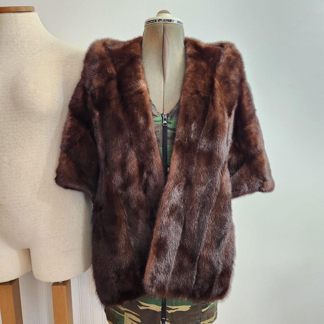 Vintage Chocolate Brown Mink Fur Shrug Real Fur Wrap Shrug Dawn Mink ...