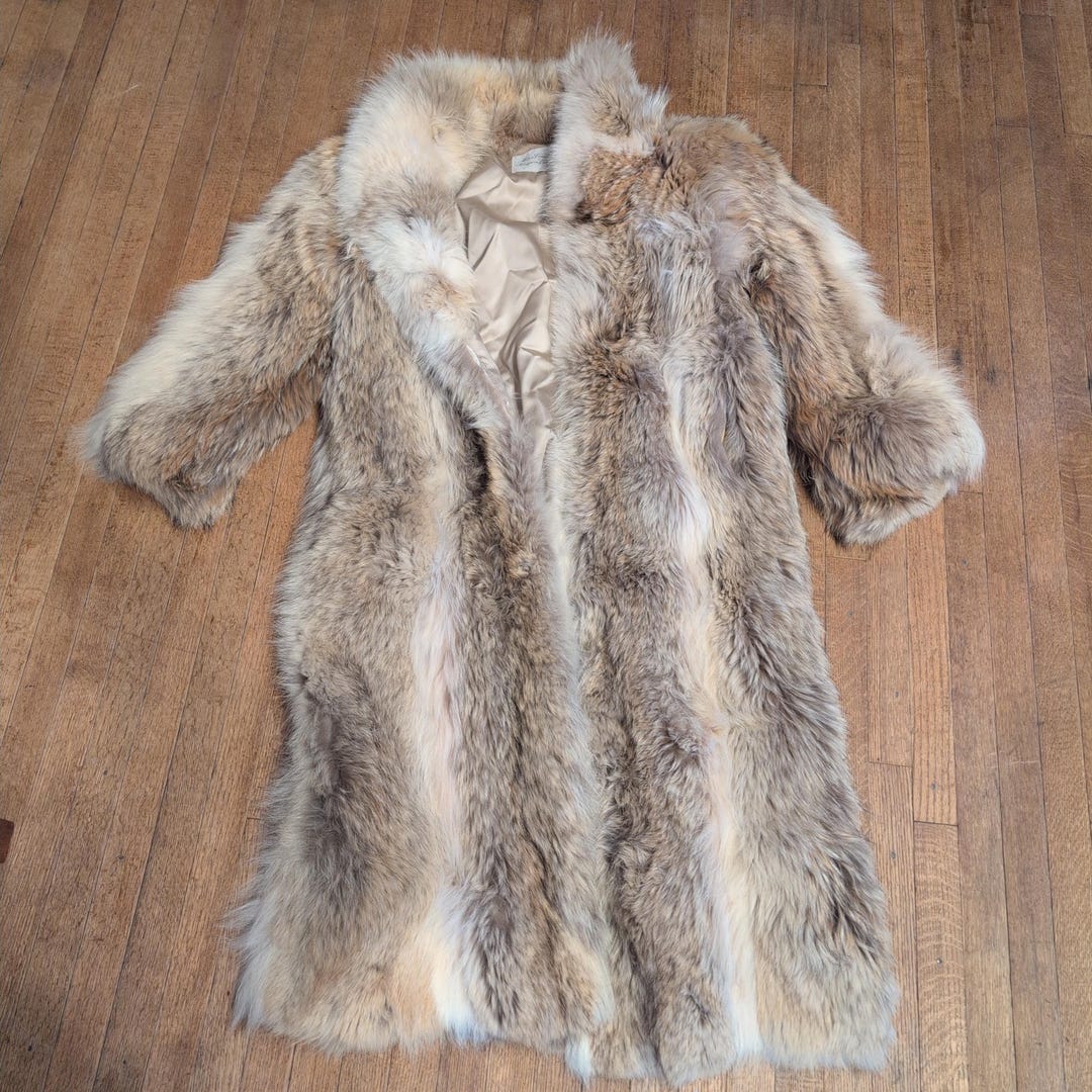 Vintage Full Length Coyote Fur Coat for Repurposing, Leathercraft, or ...