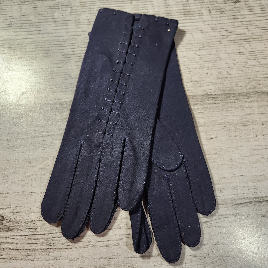 Vintage Navy Blue Cloth Gloves Ladies' Size Small Gloves Mid Century ...