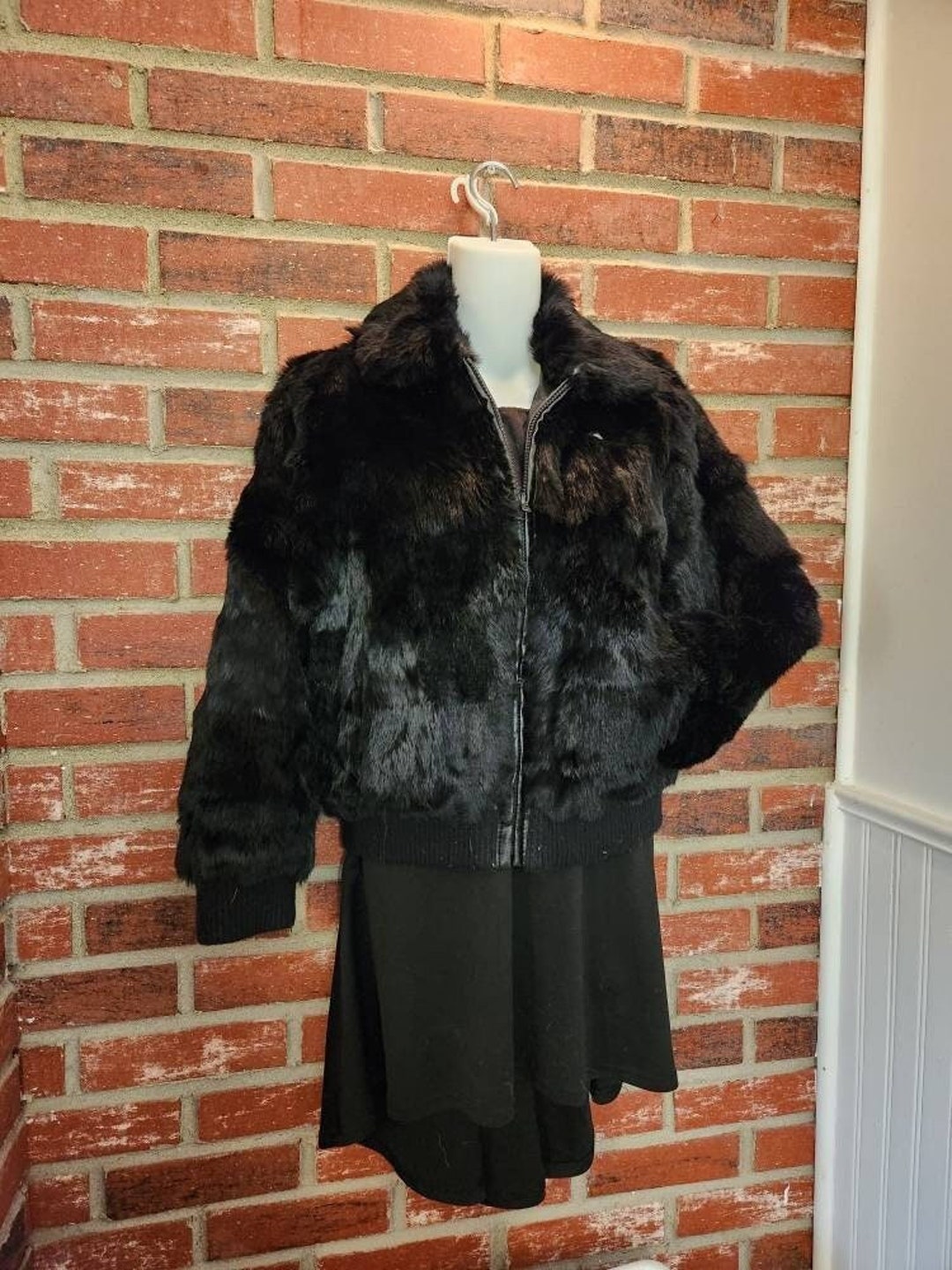 Vintage 1970s/1980s Black Rabbit Fur Coat Size Small to Medium Real Fur ...