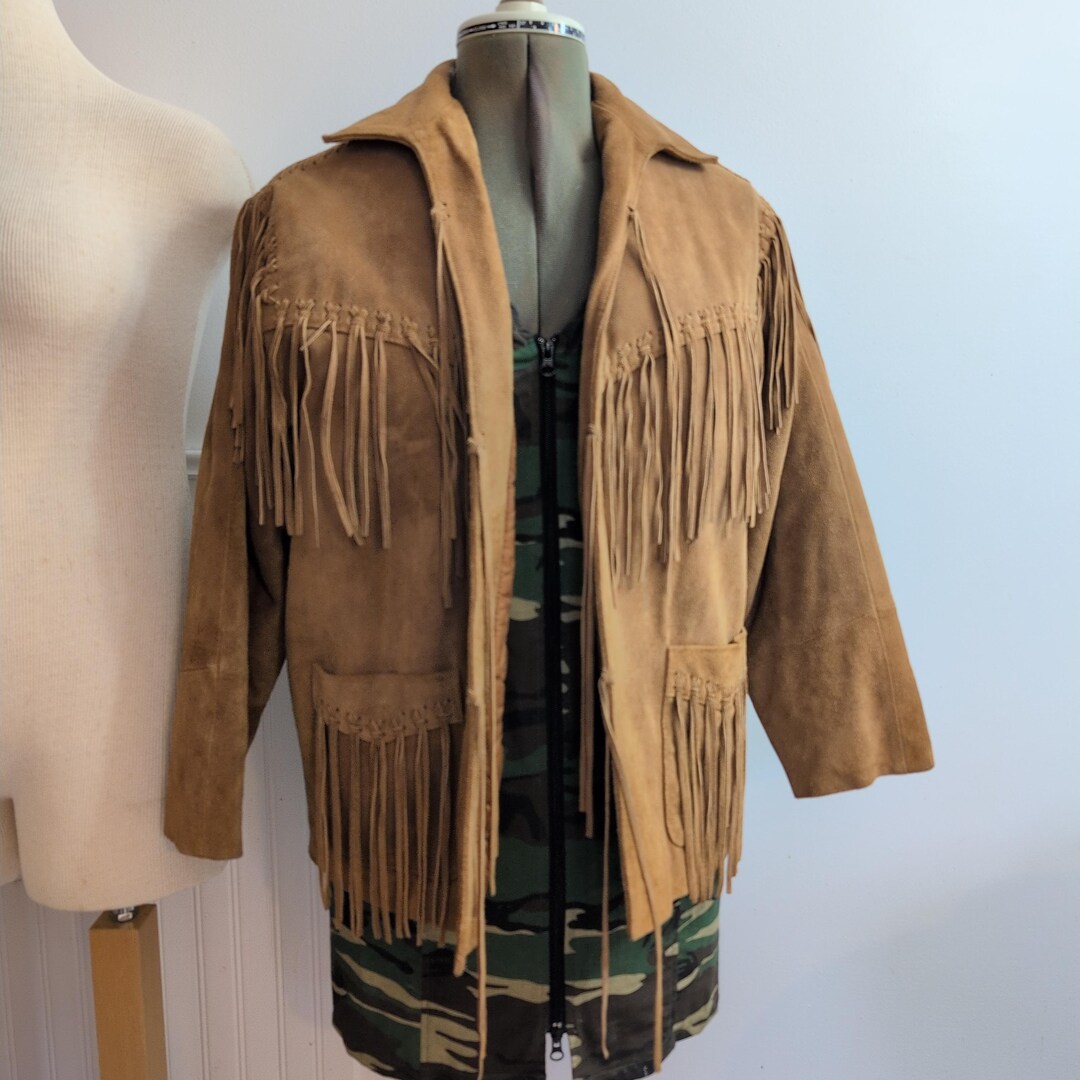 Vintage Suede Leather Jacker With Fringe Women's Size Medium Insulated ...