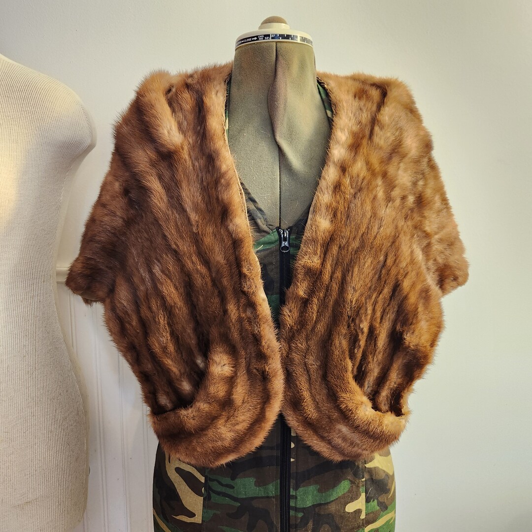 Vintage Mink Fur Shrug Real Fur Wrap Shrug Fawn Mink Fur Shawl Real Fur ...