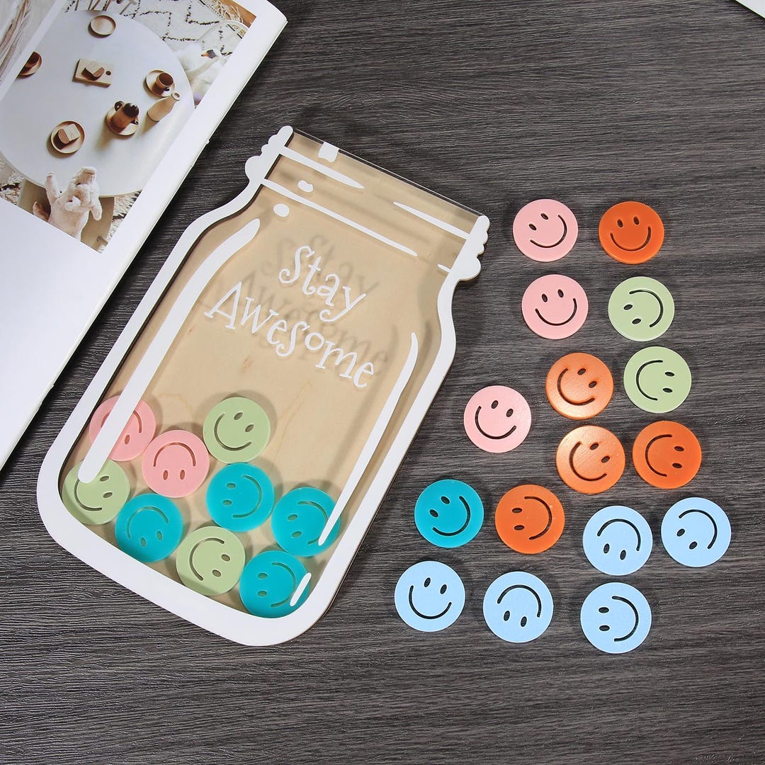 Custom Name 25tokens Smile Magnetic Reward Behavior Jar for Kids Back ...