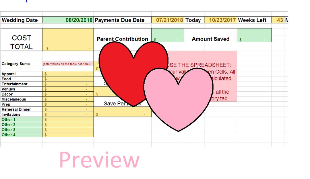 Wedding Budget Spreadsheet- Excel Download - Etsy