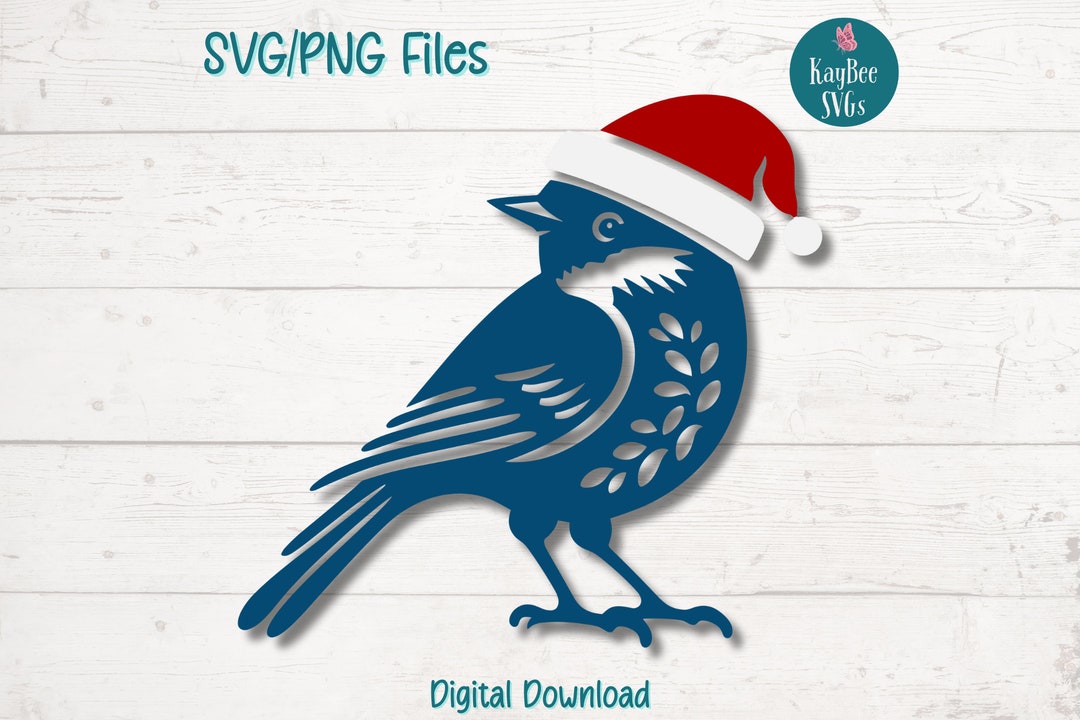 Bluebird in Santa Hat SVG PNG Cut Files for Cricut, Silhouette Digital ...