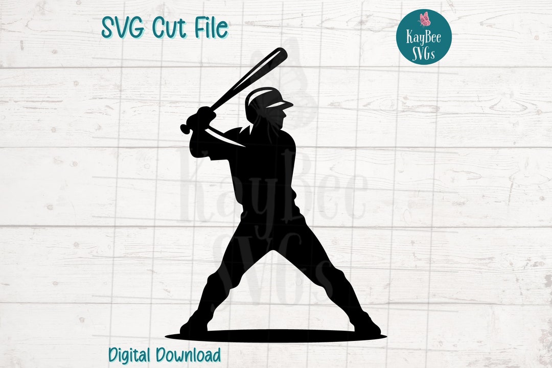 Baseball Batter SVG Cut File for Cricut, Silhouette, Digital Download ...