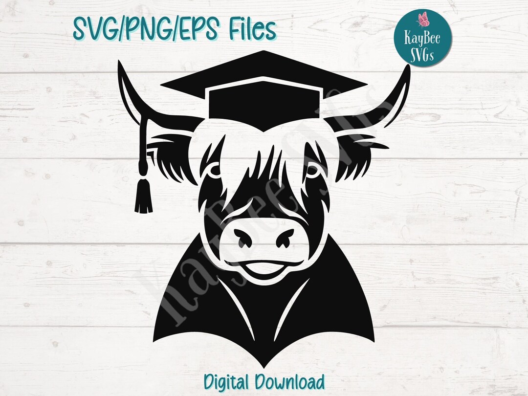 Highland Cow With Graduation Cap SVG PNG EPS Cut Files for Cricut ...