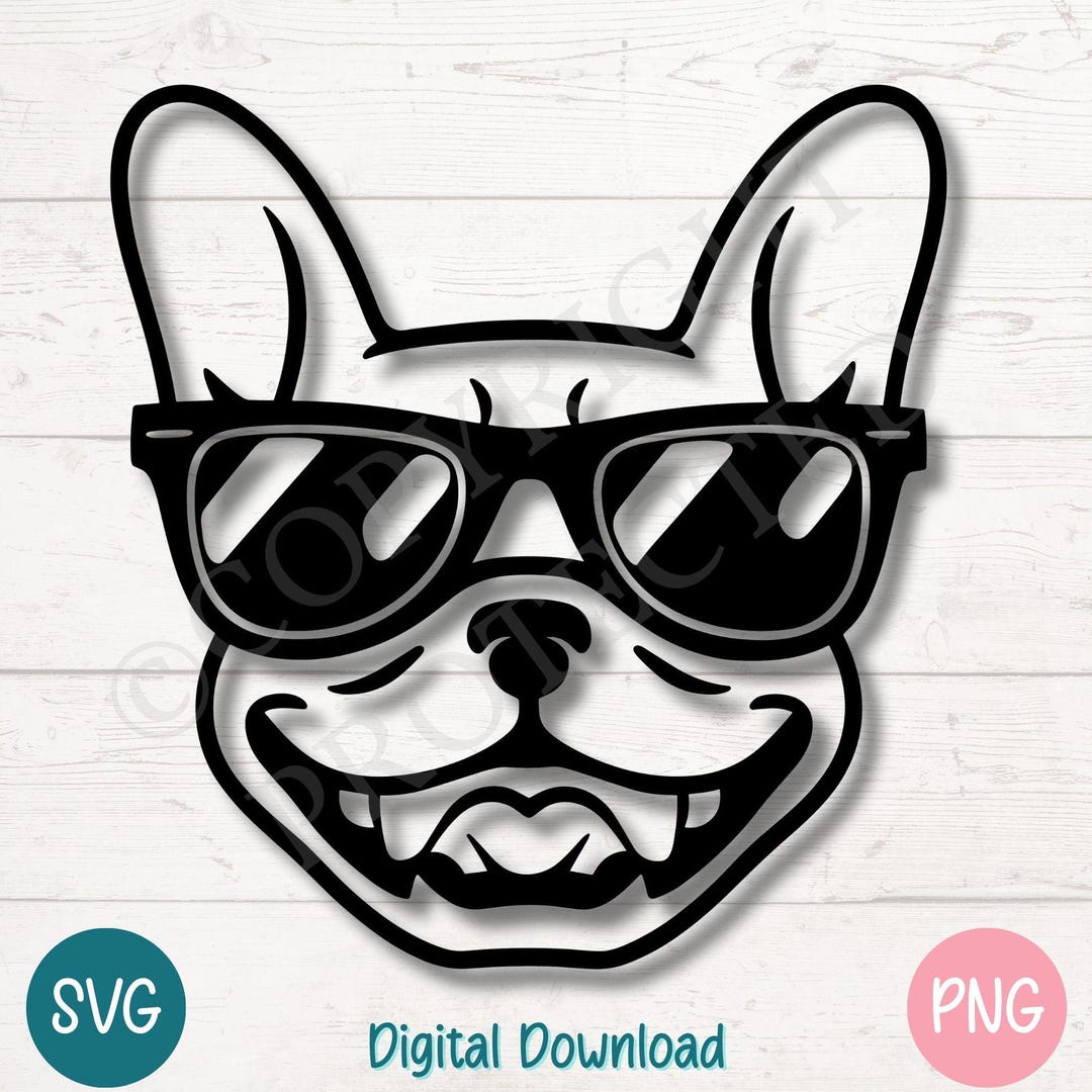 Cool French Bulldog SVG PNG, Hipster Dog With Sunglasses Clipart ...