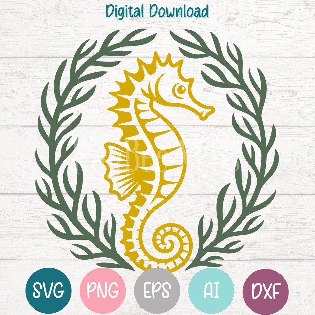 Seahorse With Seaweed SVG PNG Clipart Cut Files for Cricut, Silhouette ...