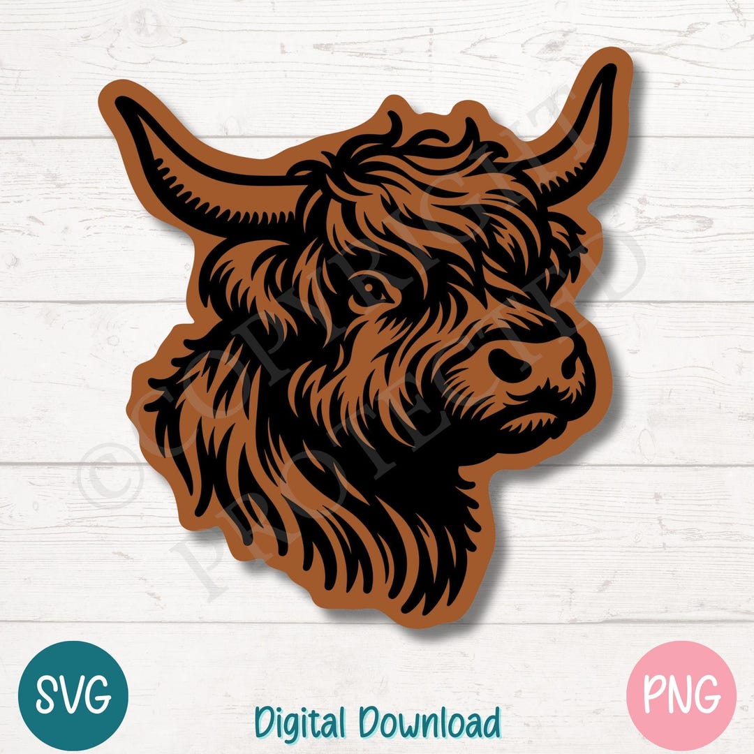 Highland Cow SVG PNG Cut Files for Cricut, Silhouette Digital Download ...