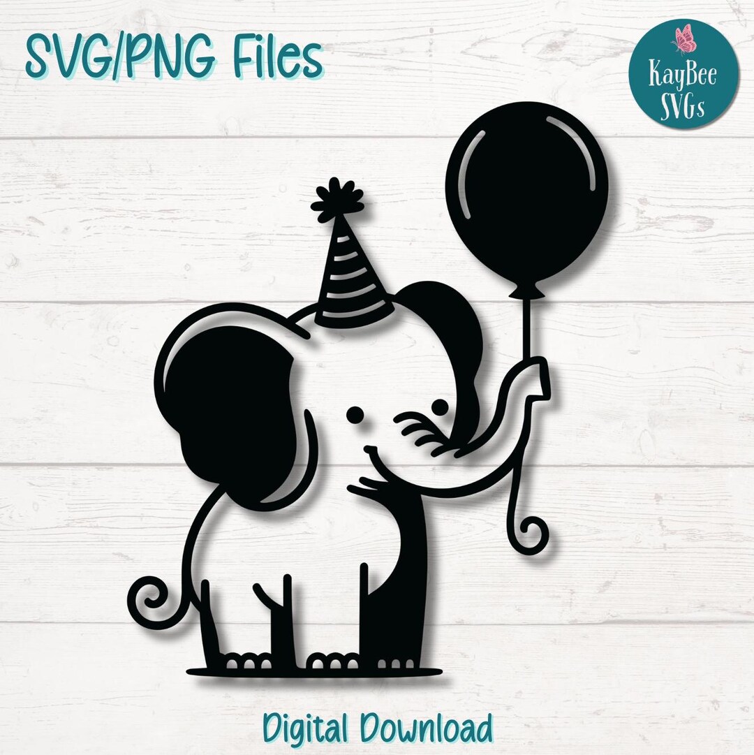 Birthday Elephant SVG PNG Cute Animal Clipart for Party and Kids Crafts ...