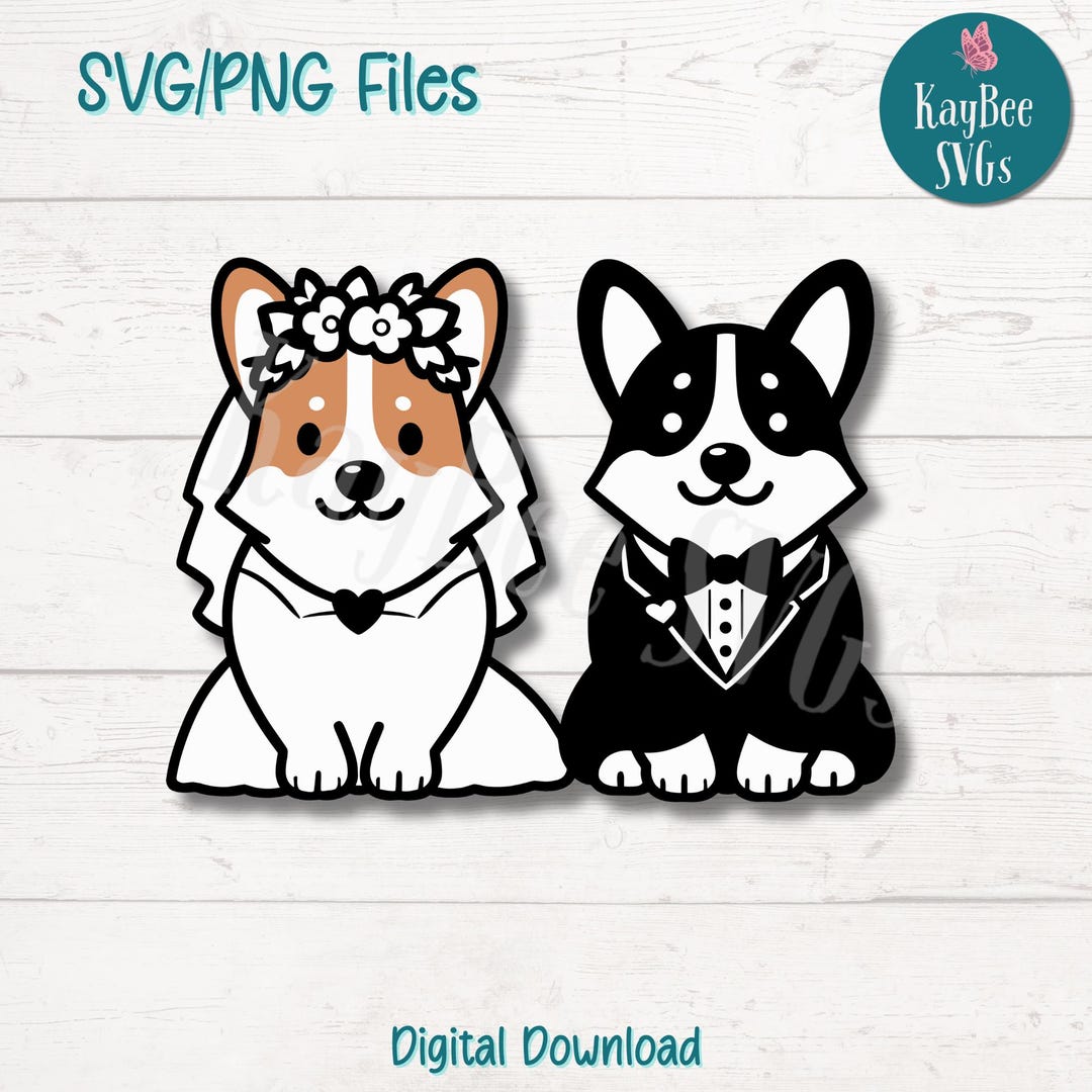 Corgi Dog Bride and Groom SVG PNG Cut Files for Cricut, Silhouette ...