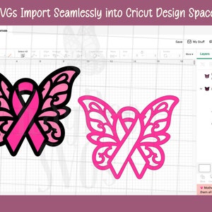 Breast Cancer Ribbon Butterfly SVG/PNG Cut Files for Cricut, Silhouette ...