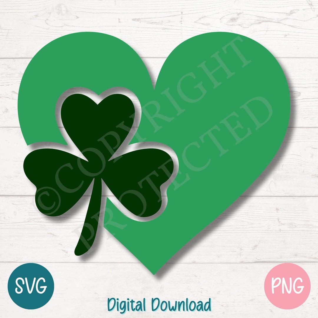 Corazón de trébol SVG PNG, clipart de trébol irlandés del día de San ...