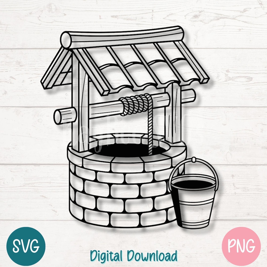 Water Well SVG PNG Rustic Farm Clipart With Bucket and Stone Brick ...