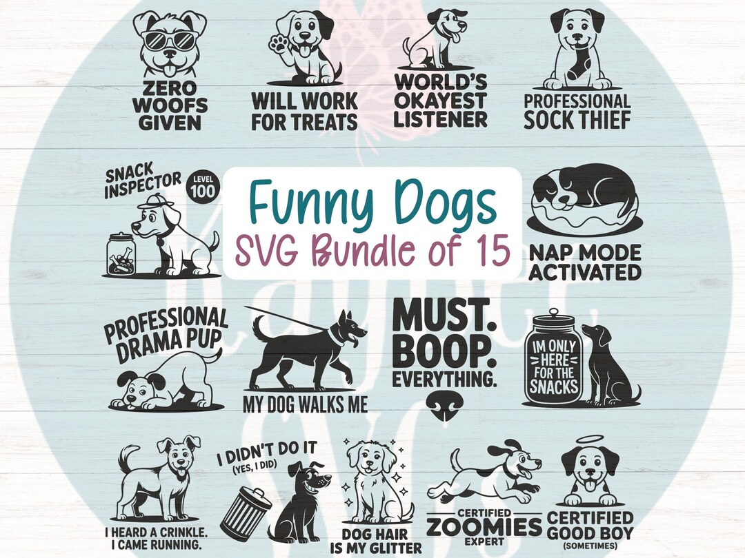 Funny Dog SVG Bundle: Clipart Cut Files for Cricut, Silhouette, Laser ...