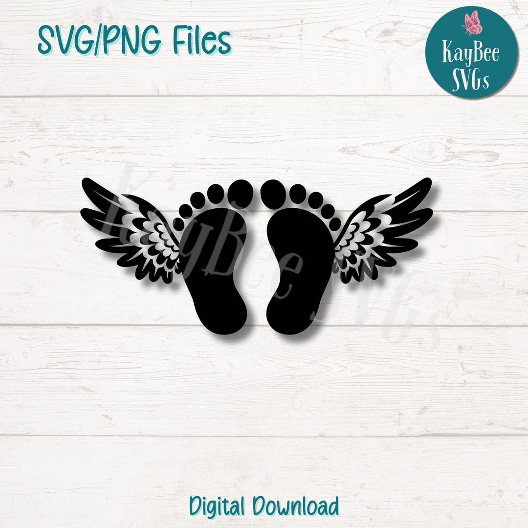 Baby Feet Angel Wings SVG PNG Cut Files for Cricut, Silhouette Digital ...