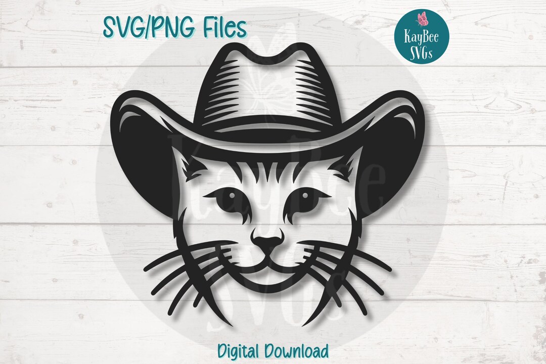Cowboy Cat SVG PNG Cut Files for Cricut, Silhouette, Digital Download ...