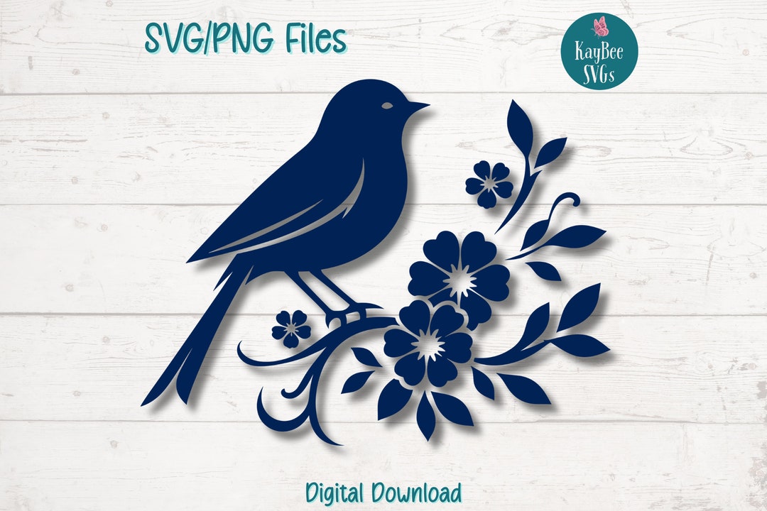 Floral Bluebird SVG PNG Cut Files for Cricut, Silhouette Digital ...
