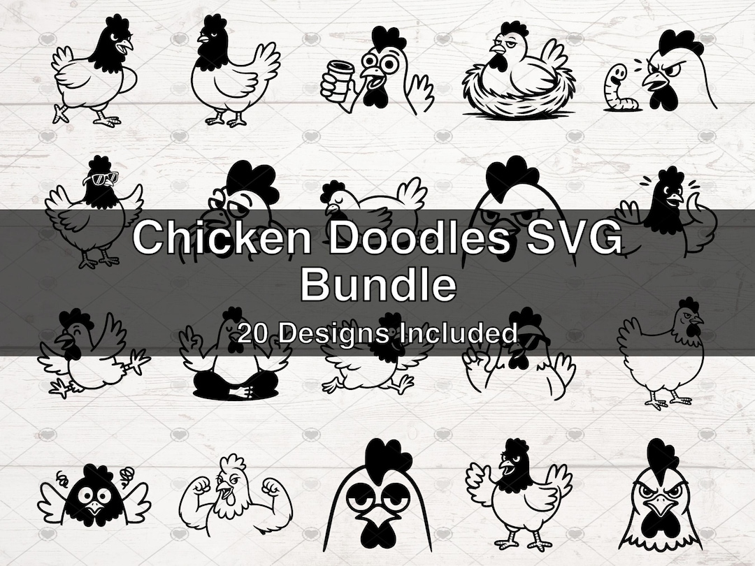 Chicken SVG Bundle - Doodle Clipart Cut Files for Cricut, Silhouette ...