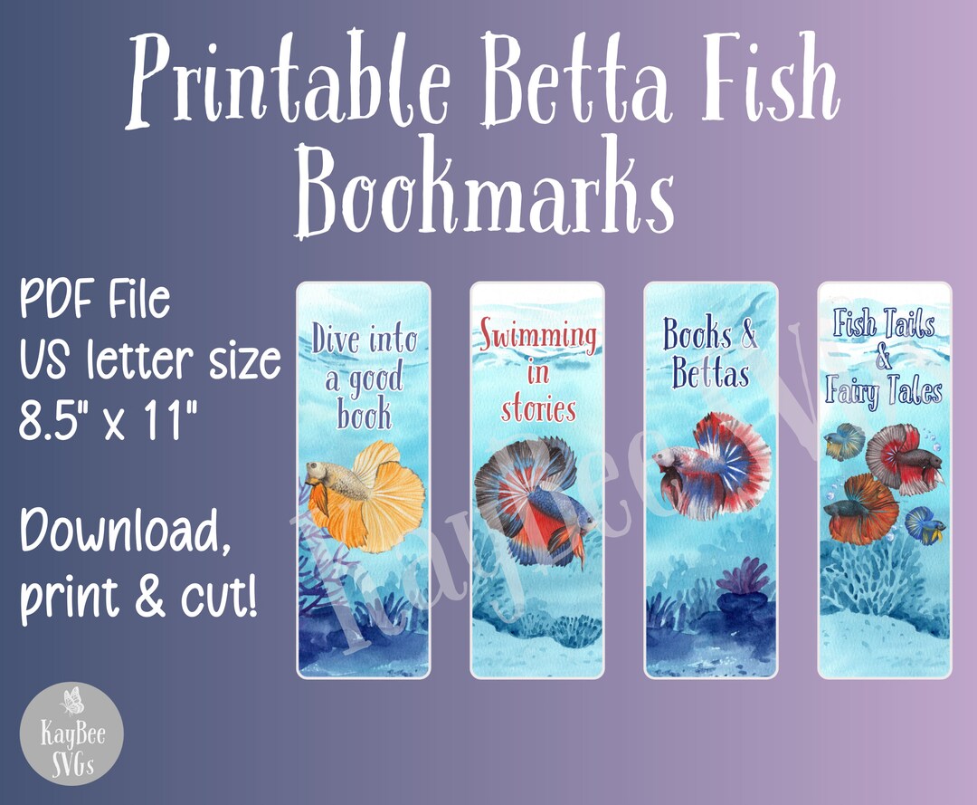 Betta Fish Printable Bookmarks Digital Download PDF 8.5 X 11 Set of 4 ...
