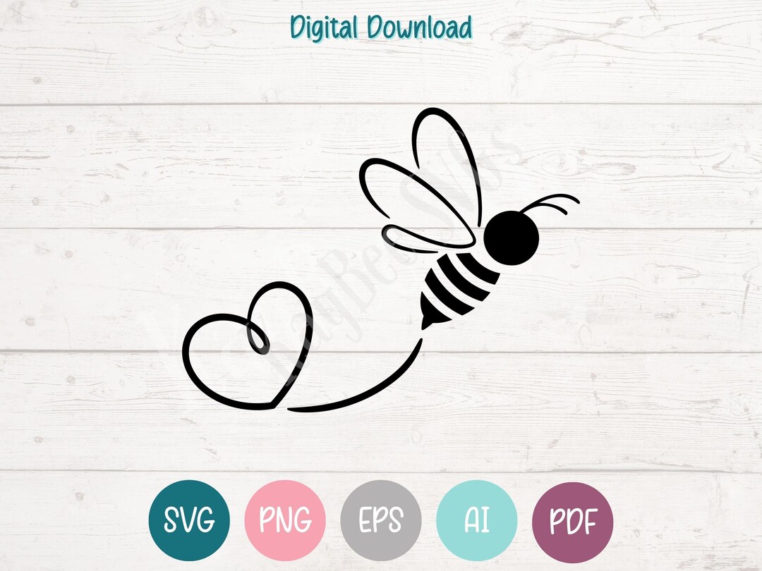 Bee Heart SVG: Clipart Cut Files for Cricut, Silhouette (digital ...