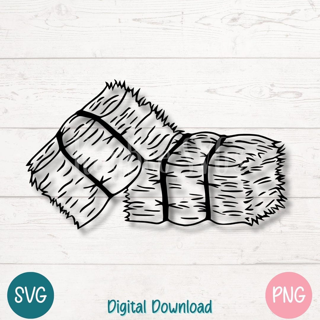 Hay Bales SVG PNG, Stacked Farm Straw Line Art Cut File for Cricut ...