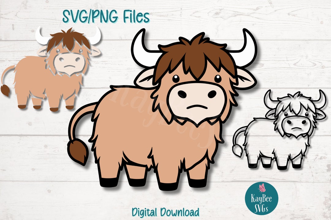 Cartoon Highland Cow SVG PNG Cut Files for Cricut, Silhouette Digital ...