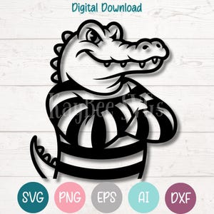Funny Alligator in Prison Stripes SVG PNG, Cartoon Crocodile Jail ...