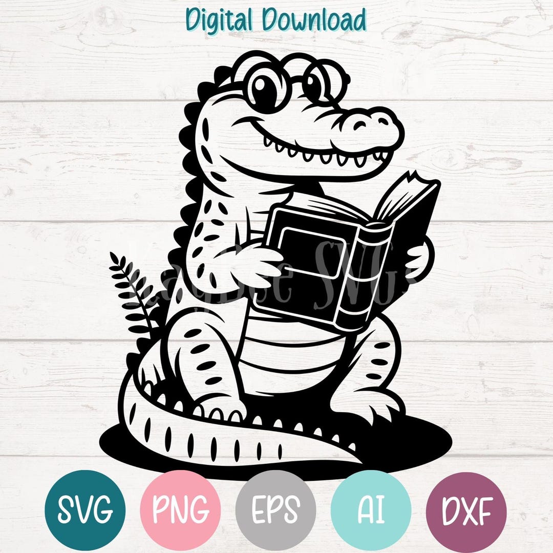 Reading Alligator SVG PNG Cut Files for Cricut, Silhouette Digital ...