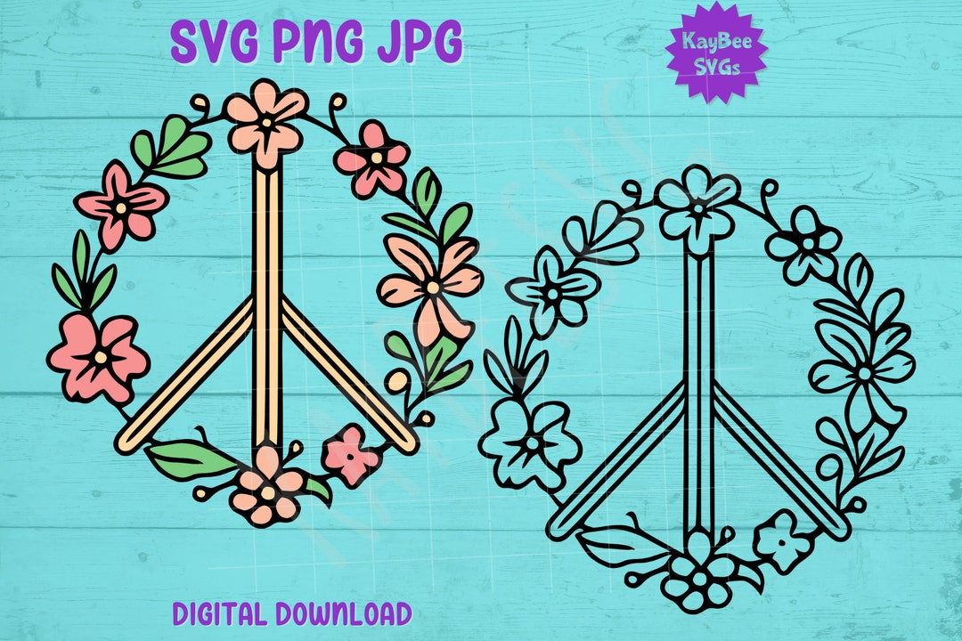 Floral Peace Sign SVG PNG JPG Clipart Digital Cut File - Etsy